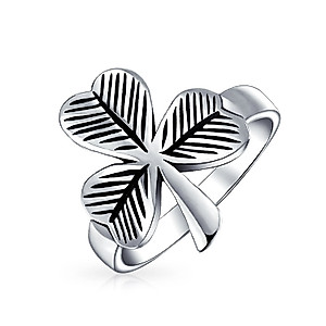 Unisex Saint Patricks Good Luck Celtic Irish Trinity Shamrock Clover Ring For Women For Men Antiqued Oxidized .925 Sterling Silver