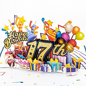 iGifts And Cards Happy 17th Blue Birthday 3D Pop Up Greeting Card – Awesome 17 Birthday Card Daughter, Son, Turning Seventeen Birthday Gift Grandson, Granddaughter, Unique Present, 5" X 7"