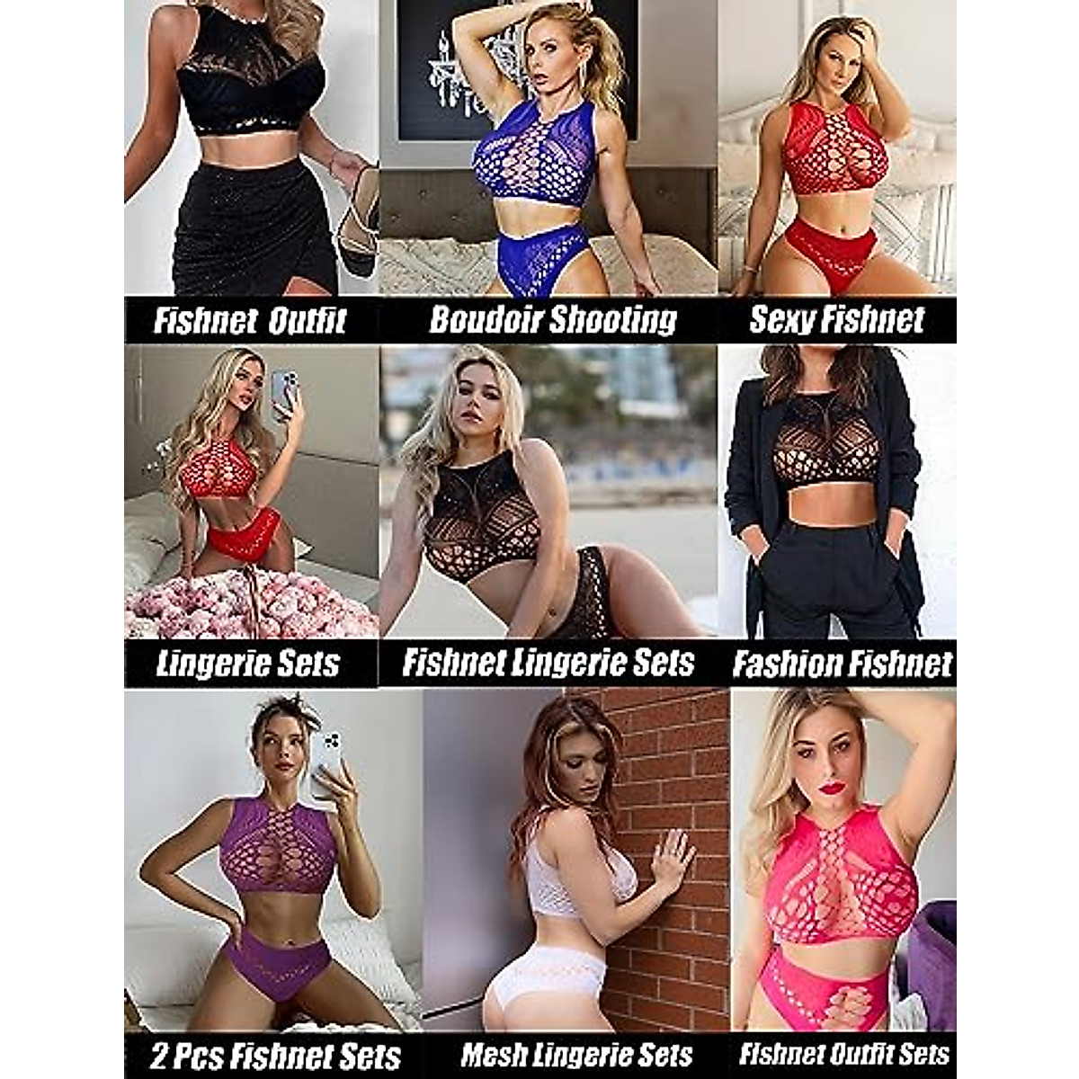 Avidlove Sexy Lingerie Fishnet Lingerie for Women Two Piece Lingerie Red Lingerie Fishnet Outfit Mesh Lingerie