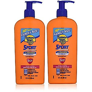 Banana Boat Sunscreen Sport Family Size Broad Spectrum Sun Care Sunscreen Lotion - SPF 50, 12 ounce (Pack of 2)