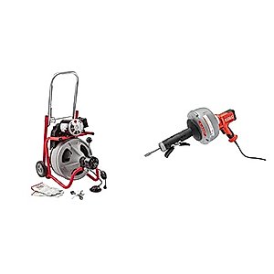 RIDGID K-400 Drain Cleaning 115-Volt Drum Machine Kit with AUTOFEED Control and C-32IW 3/8" x 75' Cable & 35473 K-45AF Sink Machine with C-1 5/16 Inch Inner Core Cable and AUTOFEED Control
