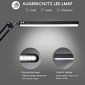 LED Desk Lamp, Swing Arm Desk Lamps with Clamp, Eye-Care Architect Desk Lights, 3 Color Modes & 10 Adjustable Brightness Levels, Table Lamps with Memory Function, Desk Lamp for Home Office(Black)