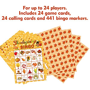 Fancy Land Thanksgiving Bingo Game 24 Players for Kids Holiday Party Craft Supplies
