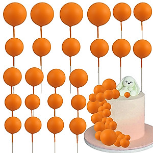 Gyufise 30Pcs Balls Cake Toppers Ball Cake Picks Foam Ball Shaped Cupcake Toppers Mini Balloons Baby Shower Cake Decorations for Wedding Enaggement Bridal Shower Birthday Party Supplies Orange