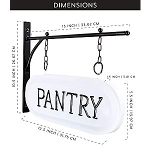 AuldHome Metal Hanging Pantry Sign, White Enamelware Iron 2-Sided Rustic Farmhouse Decor