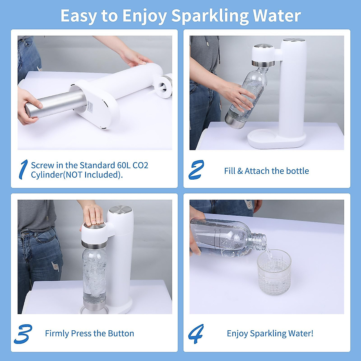 spoonlemon Soda Maker, Soda Streaming Machine for Home, Soda Machine with 1L BPA Free PET Bottle, Compatible with Any Screw-in 60L CO2 Exchange Carbonator (NOT Included), White