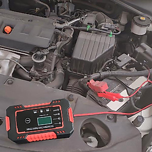 Car Battery Charger, 12V-6A Automatic Battery Charger/Maintainer Smart Fully Trickle Charger for Cars, Motorcycles, SUVs, Engineering Vehicles, AGM/Gel Lead Acid Battery