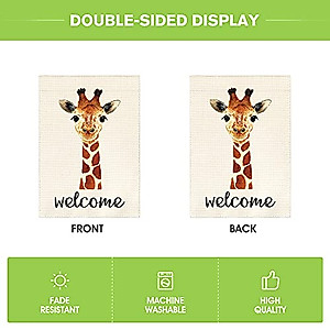 AVOIN Giraffe Garden Flag Vertical Double Sided, Pet Welcome Quote Birthday Yard Outdoor Decoration 12.5 x 18 Inch