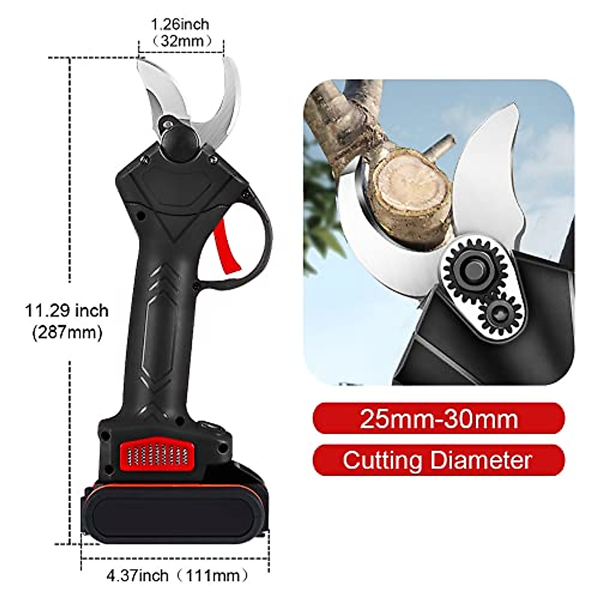 HOOUP Electric Pruning Shears for gardening tree trimming,Professional Cordless Electric Pruning  with 2 PCS Rechargeable 2Ah Lithium Battery and 25mm Cutting Diameter, Tree Branch Pruner (Black)