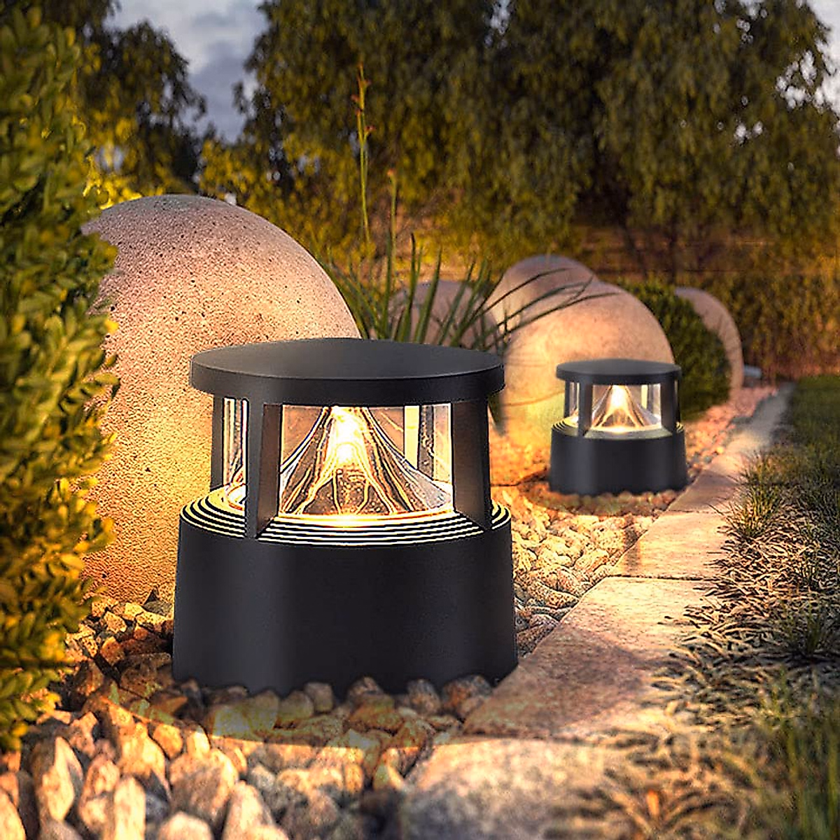 KAIKEA Black Cylindrical Post Light Fixture for Exterior House Porch LED Patio Outside Deck Garage Yard Driveway Home Lawn Walkway Pillar Light Garden Landscape Pedestal Lamp Fixture