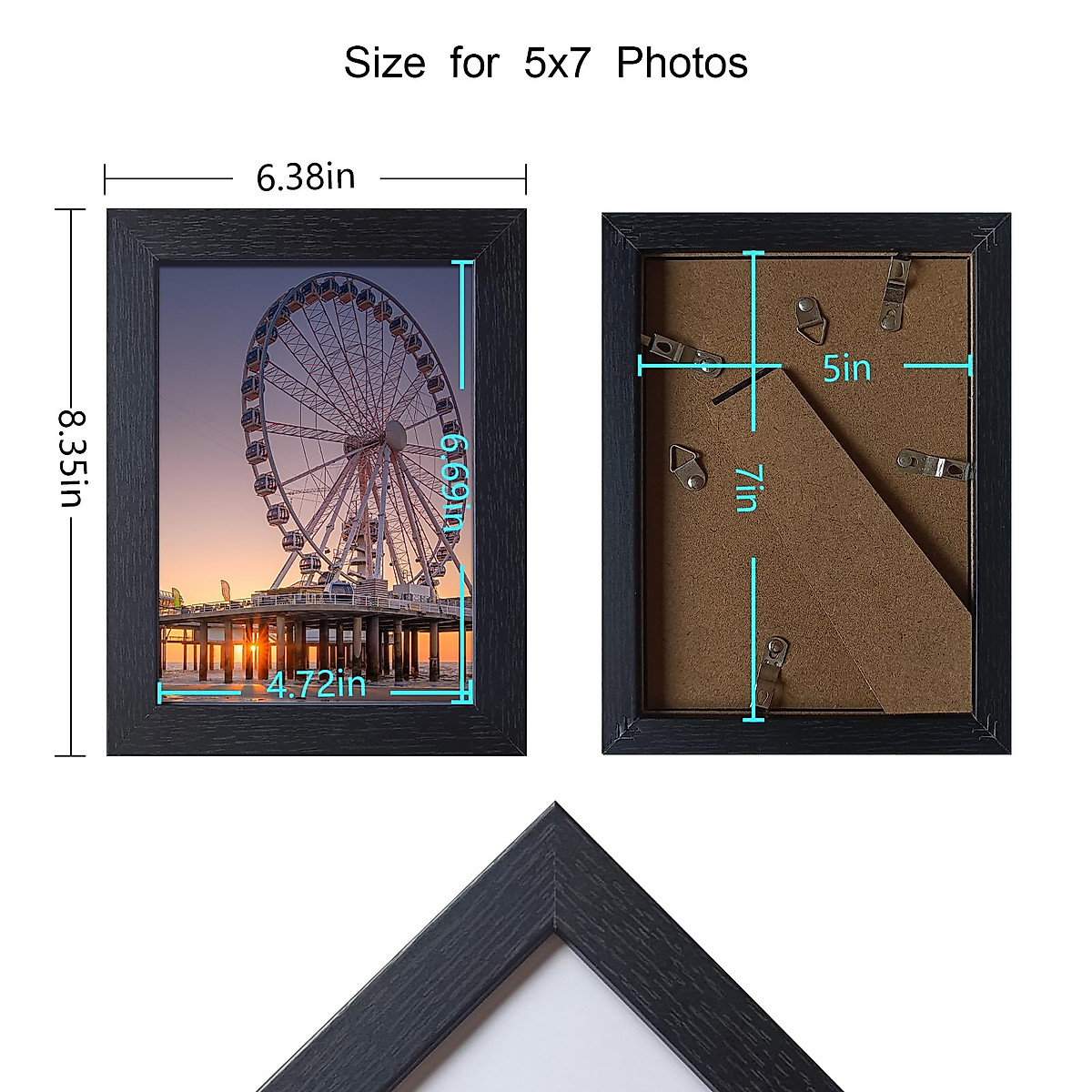 BESCRCL 5x7 Picture Frame for Wall Mounting or Tabletop, Picture Frames in 4 Different Finishes