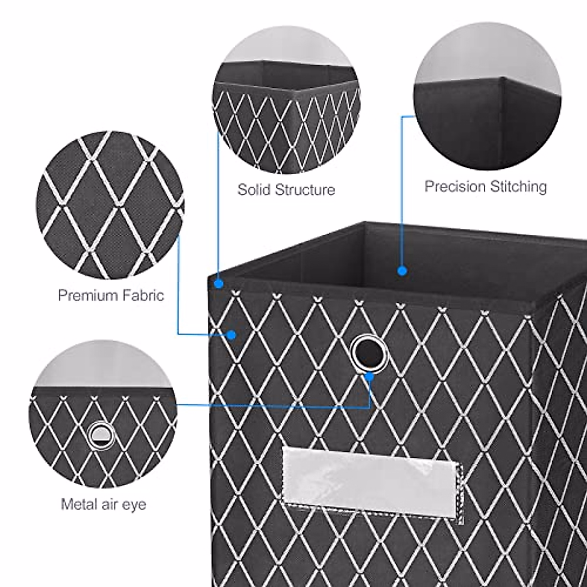 Cube Storage Organizer Bins - 12x12x12 Inch Fabric Storage Cubes Basket Container with Metal Ring Handle for Closet,Pantry,Boys,Girls,Kids Toys,Clothes,Nusery,Kallax Shelving Unit,Set of 6 (Gray)