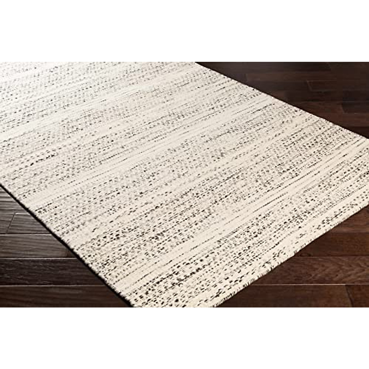 Hauteloom Williford Boho Hand Woven Wool Natural Fiber Soft Area Rug for Living Room, Bedroom, Dining Room- Traditional Farmhouse High Pile Braided Carpet - Black, Cream, Beige - 2' x 3'