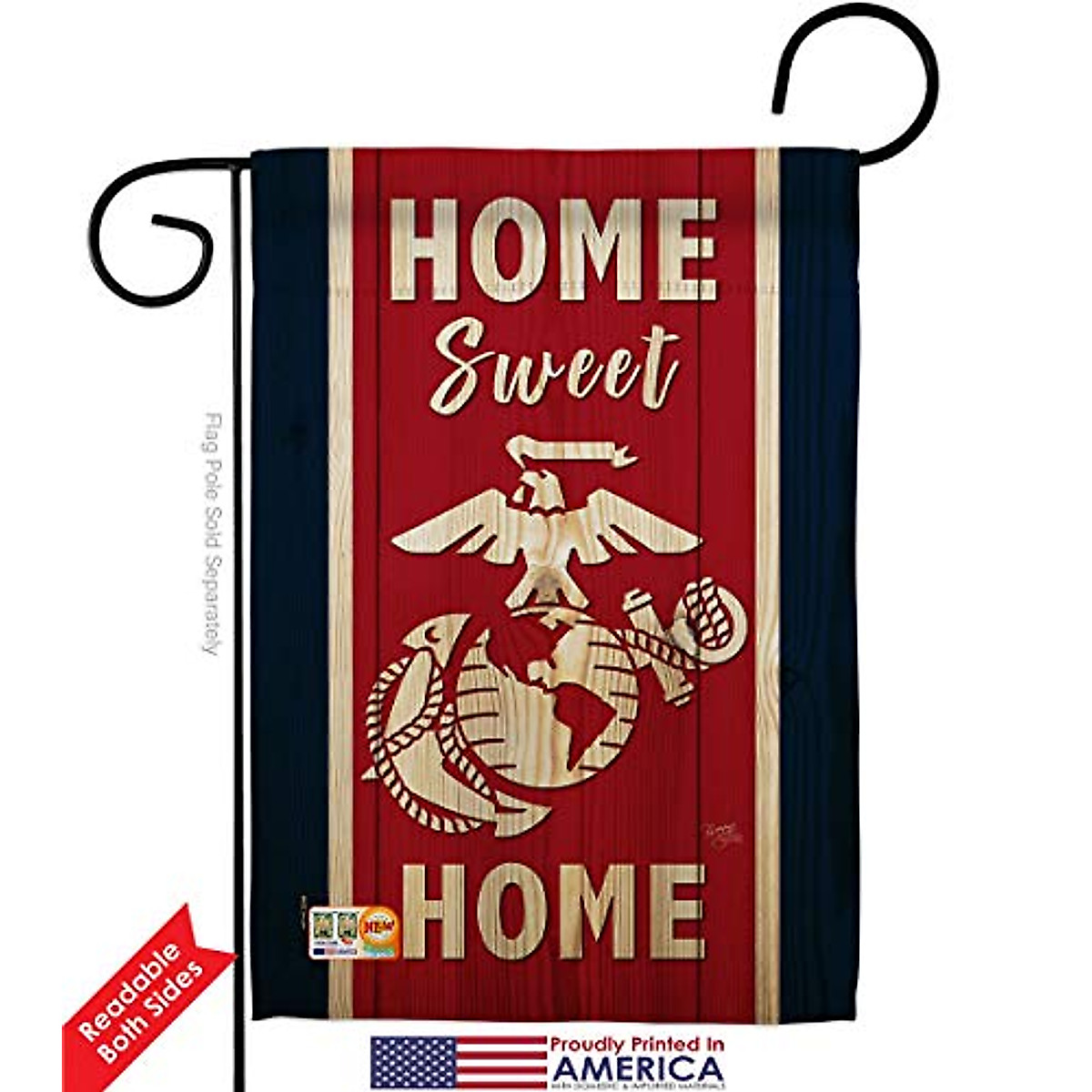 Breeze Decor Home Sweet Marine Corps Garden Flag Armed Forces USMC Semper Fi United State American Military Veteran Retire Official House Decoration Banner Small Yard Gift Double-Sided, Made in USA