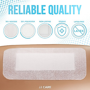 JJ CARE Adhesive Island Dressing [Pack of 50], 4” x 10” Sterile Island Wound Dressing, Breathable Bordered Gauze Dressing, Individually Wrapped Island Wound Bandages with Non-Stick Central Pad