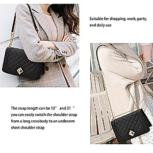 Kehpish Small Crossbody Bags for Women Shoulder Bag Quilted Satchels Clutch Handbag with Chain Strap (Black)