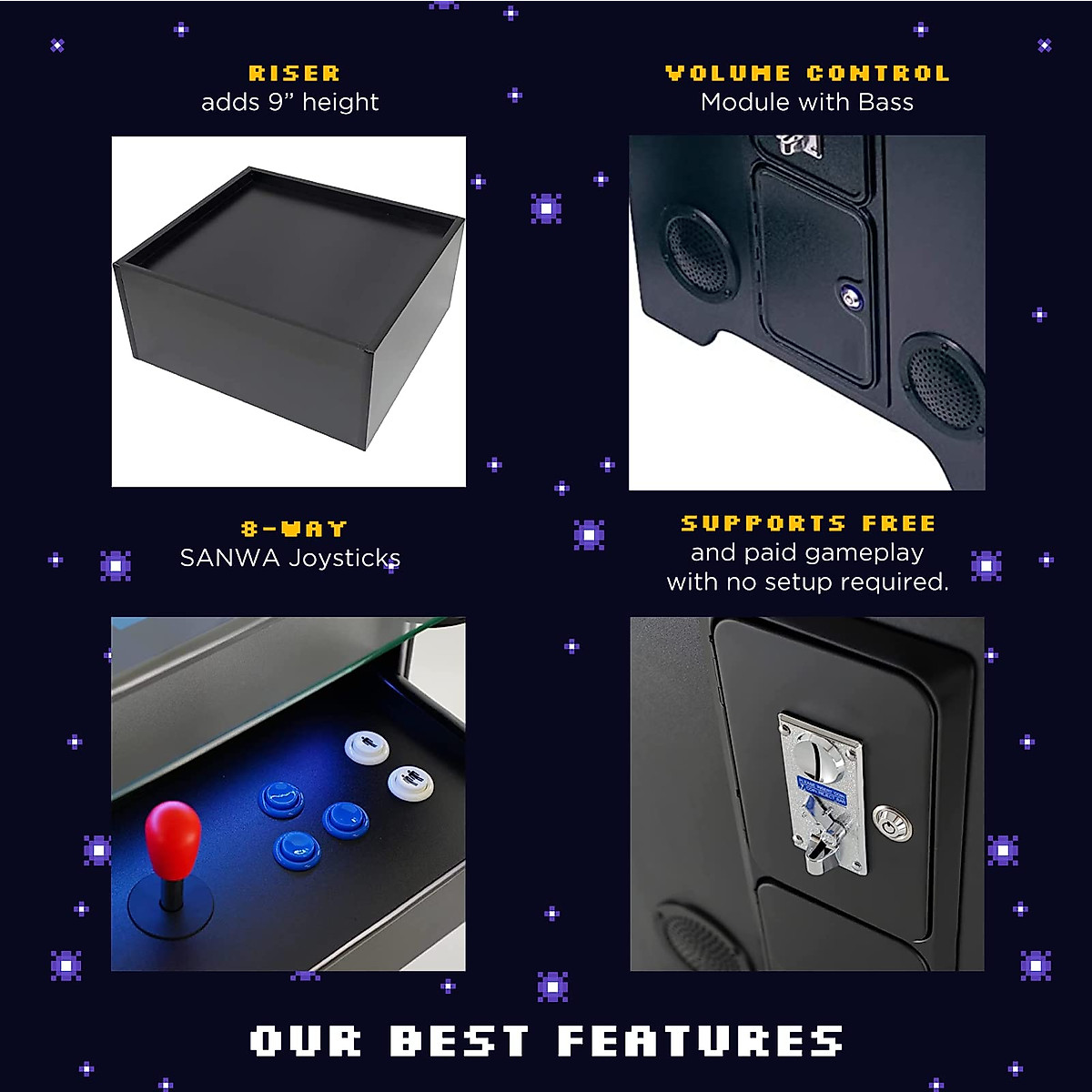 Creative Arcades Full Size Commercial Grade Cocktail Arcade Machine w/Riser | 2 Player | 60 Games | 22" LCD Screen | Square Glass Top | 2 Sanwa Joysticks | 2 Stools Included | 3 Year Warranty