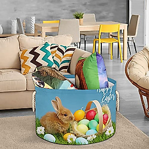 Happy Easter Funny Rabbits (9) Large Round Baskets for Storage Laundry Baskets with Handles Blanket Storage Basket for Bathroom Shelves Bins for Organizing Nursery Hamper Girl Boy