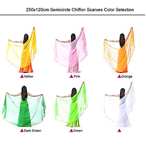 SHOWYOU 98.43" x 47.24" Lightweight Semicircle Chiffon Veil Belly Dance Scarf Blue Veil Scarf Shawls Trimed Gold Sequence (BLUE)