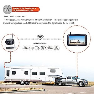 Wireless Backup Camera System with 7 inch Splitscreen, Waterproof Wireless Rear View Camera with Night Vision, Support add 2nd Wireless Reversing Camera for Trailer, RV, Trucks, Horse-Trailer, etc