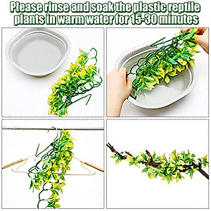 6 Pieces Reptile Plants Artificial Reptiles Terrarium Leaves Plastic Hanging Terrarium Plants Plastic Reptile Habitats Plant Decorations with Suction Cups for Hermit Crab Lizards Geckos Snake