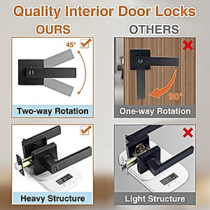 AIKKIL Matte Black Door Handle Interior Knob Keyless Levers Set (6 Pack), Heavy Duty Privacy Lock for Bedroom or Bathroom, Reversible for Left Right Sided Doors