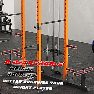 VANSWE Power Cage with LAT Pulldown Attachment, 1200-Pound Capacity Power Rack Full Home Gym Equipment with Multi-Grip Pull-up Bar, Landmine, T bar and Dip Handle (2024 Updated Version) (Orange)