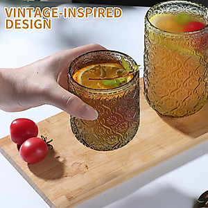 WeirdUncle Set of 8 Vintage Embossed Glassware,4 Highball Glasses 14oz & 4 Rocks Drinking Glasses 9oz, Art Deco, for Beer, Water, Cocktail, Juice, Whiskey, Gift (Green)