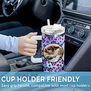 Hyturtle Personalized Picture Dog Mom 40oz Tumbler with Handle and Straw Gifts for Dog Lovers, Cute Birthday Mother's Day Cup Gifts For Women, Dog Themed Gift Idea Stainless Steel Travel Cup With Lid