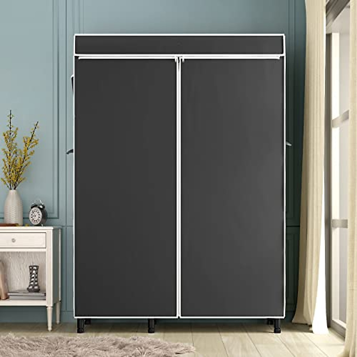 VIPEK V2C Wire Garment Rack Covered Clothes Rack with 3 Hanging Rods, Black Clothing Rack with Black Oxford Fabric Cover, Heavy Duty Metal Closet Rack Freestanding Wardrobe Closet, Max Load 650LBS