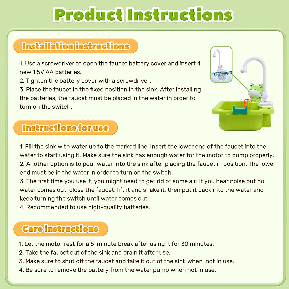 CUTE STONE Play Sink with Running Water, Kitchen Sink Toys with Upgraded Electric Faucet, Play Kitchen Toy Accessories, Pool Floating Fishing Toys for Water Play, Kids Role Play Dishwasher Toy