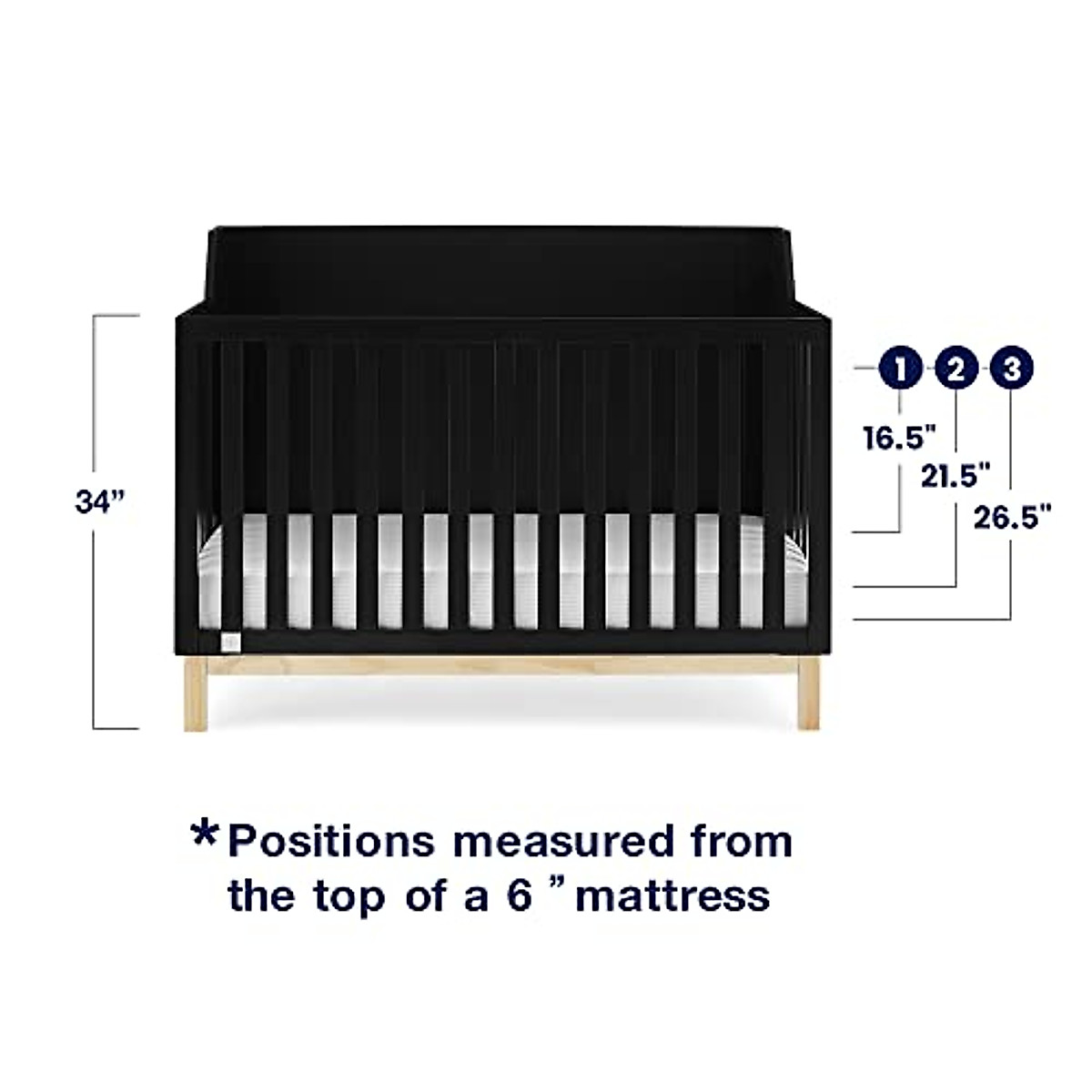 GAP babyGap Oxford 6-in-1 Convertible Crib - Greenguard Gold Certified, Ebony/Natural