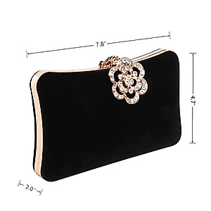 Mulian LilY Black Velvet Evening Bags For Women With Flower Closure Rhinestone Crystal Embellished Clutch Purse For Party Wedding M453
