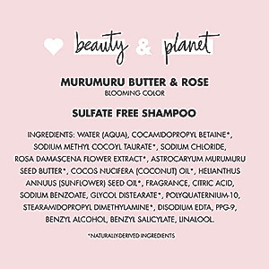 Love Beauty and Planet Blooming Color Sulfate-Free Shampoo Murumuru Butter & Rose, for Color Treated Hair Vegan, Paraben-free, Silicone-free, Cruelty-free 32.3 oz