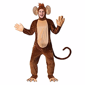 Adult Plus Size Funky Monkey Costume | Jumpsuit with Attached Hood with Ears & Bendable Tail, Foot Covers and Gloves 3X Brown