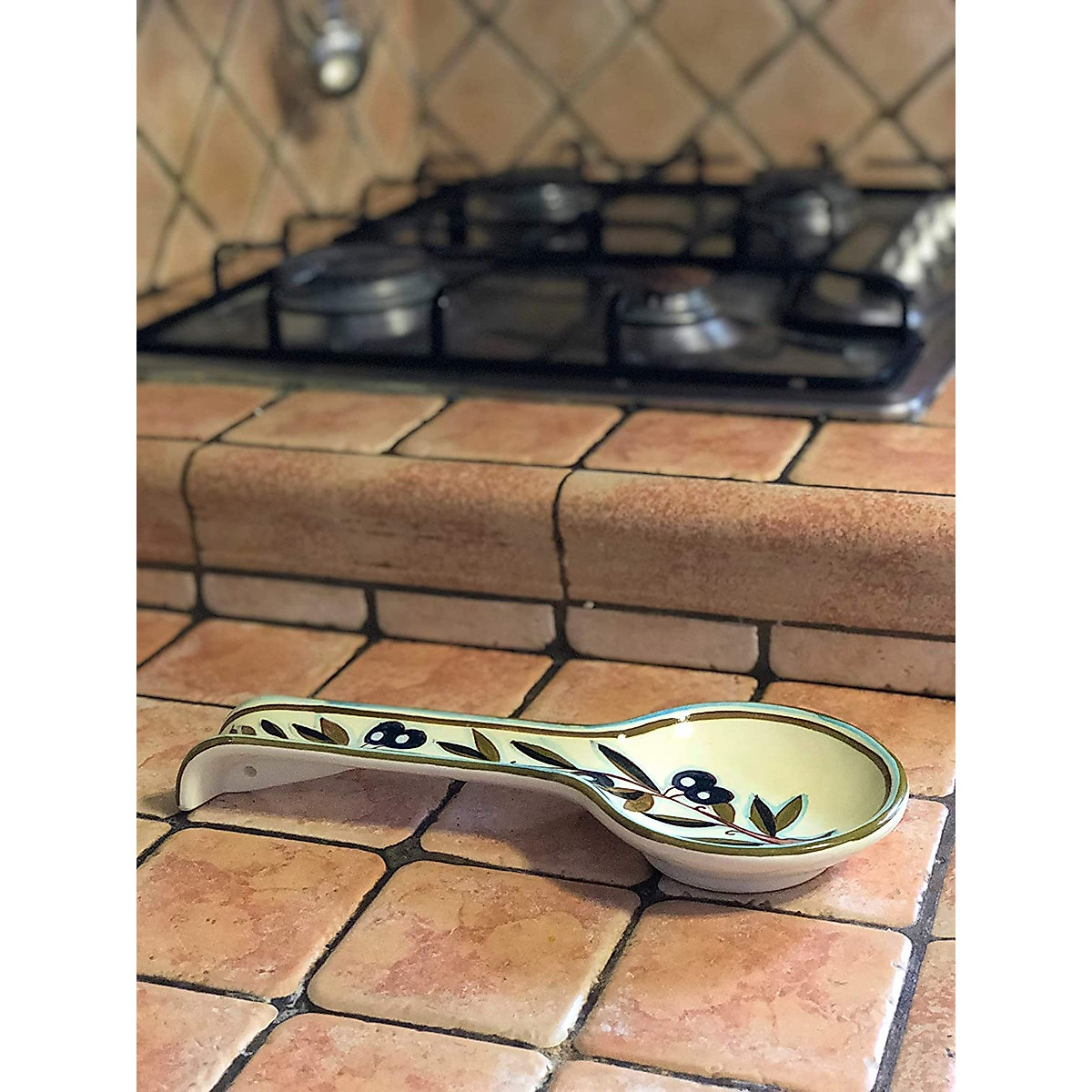 CERAMICHE D'ARTE PARRINI - Italian Ceramic Spoon Rest Holder Decorated Olives Pottery Art Hand Painted Made in ITALY Tuscan