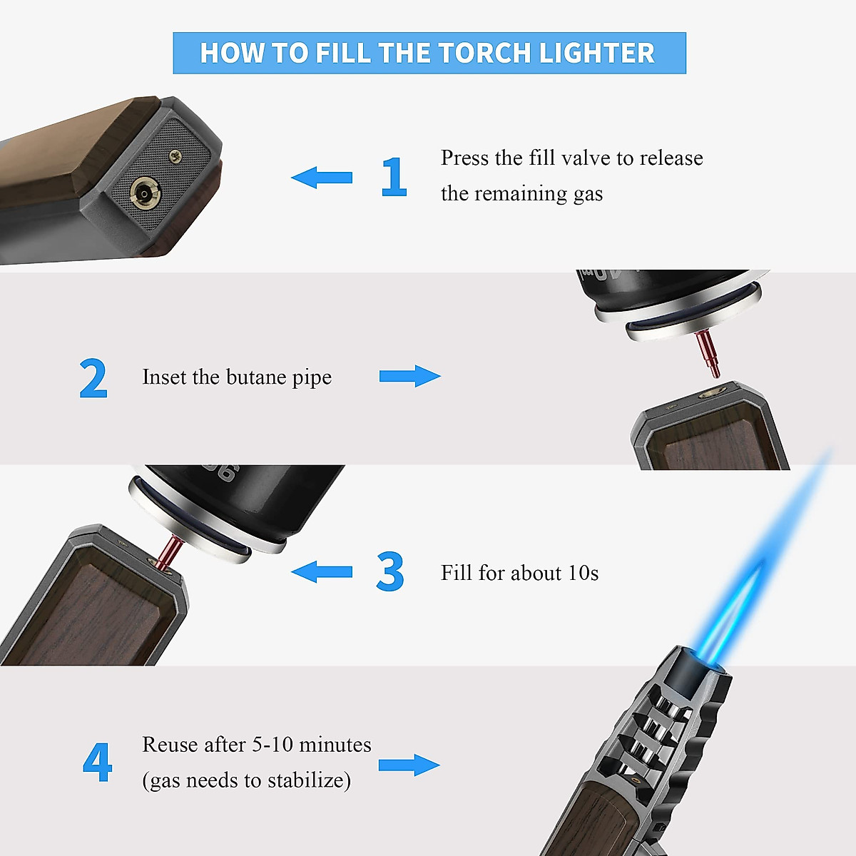 SAMNIU FireSaber Kitchen Solar Torch Butane Lighter, with safety lock, refillable & fits all gas tank, Adjustable Flame for Desserts, caramel pudding, grill, BBQ, Father's Day gift for men dad