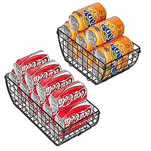 Stackable Can Dispenser Organizer Bins for Pantry Storage - Boat Shaped Baskets 2 Pack, Small Size Foldable Can Organizer, Pop Soda Can Storage for Countertops, Cabinets, Stacking Soda Can Organizer