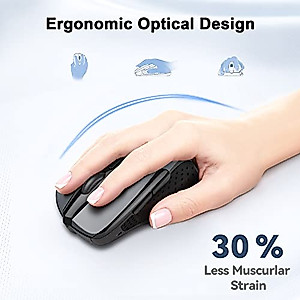 TECKNET Wireless Mouse, 2.4G Ergonomic Optical Mouse with USB Nano Receiver for Laptop, PC, Computer, Chromebook, Notebook, 6 Buttons, 24 Months Battery Life, 2600 DPI, 5 Adjustment Levels