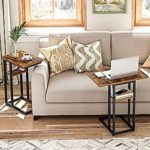 HOOBRO Foldable End Table, C Shaped Side Table with Storage Shelf, Small Snack Table Suitable for Living Room Bedroom Small Spaces, Easy Assembly, Rustic Brown BF29SF01
