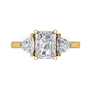 2.82Ct Brilliant Emerald Cut Clear Simulated Diamond 14K Yellow Gold Three Stone Engagement Bridal Anniversary Ring Size 4.5