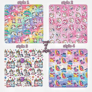 THMORT Unicorn Wrapping Paper For Girls kids, Barbie, Women. Birthday Wrapping Paper Includes 4 Princess Pink Designs Of Rainbow, Star, Diamond, Happy Lovely cute for Holidays Baby Shower Party, glitter shine 12 thick Sheets Folded Flat 20 × 29 Inches