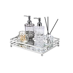 Gurfuy Acrylic Decorative Mirror Tray Perfume Vanity Jewelry Tray Makeup Tray for Dresser, Bathroom, Bedroom (Sliver)
