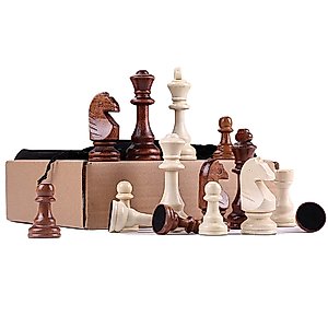 Wooden Chess Pieces Only, 32 Pieses Standard Tournamen Staunton Wood Chessmen - 4" King/Storage Bag Gift Package, Leather Chess Board