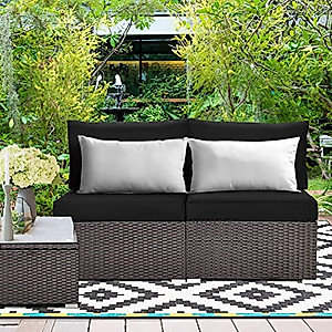 Tangkula 2 PCS Outdoor Wicker Armless Sofa, Patio Rattan Sectional Sofa Set w/2 Thick Seat Cushions and 2 Back Cushions, Additional Seats for Balcony Garden Patio Poolside (Black)
