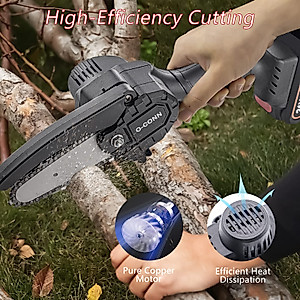 Mini Chainsaw, O-CONN 4 Inch Cordless Handheld Electric Chainsaw with 2 Batteries and 2 Chains, Battery Powered Portable Small Chain Saw with Safety Lock, for Tree Trimming Branch Wood Cutting