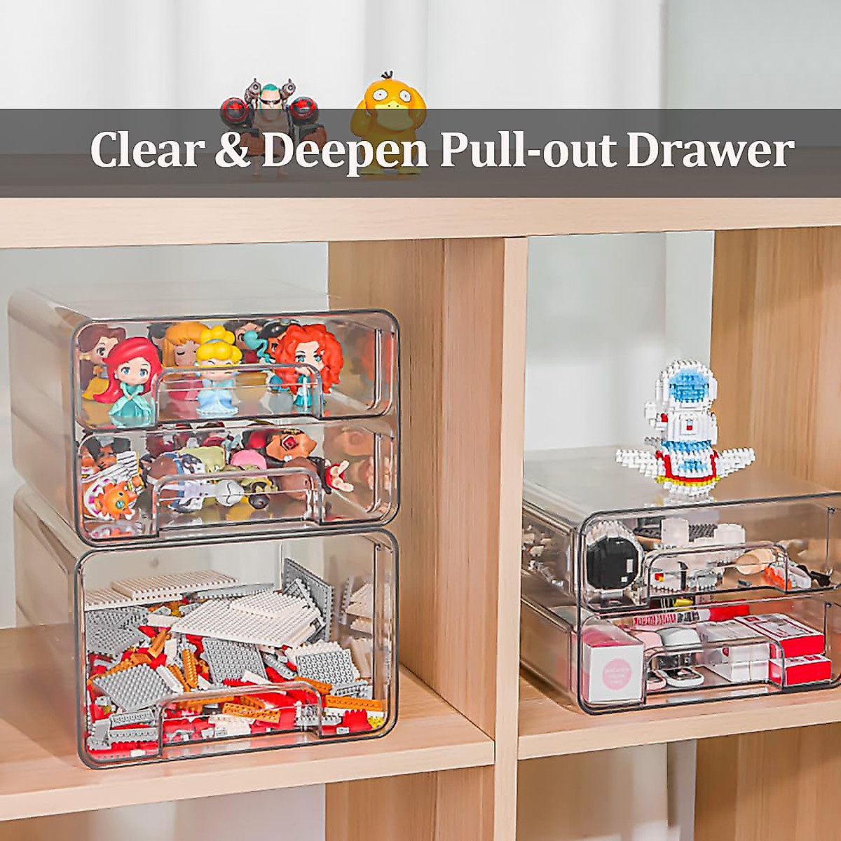 YouLike 2pack Stackable Fridge Drawers Pull Out Bins for Refrigerator Organizer Clear Food Storage Container Set With Drain for Pantry Kitchen Cabinet Office Organization