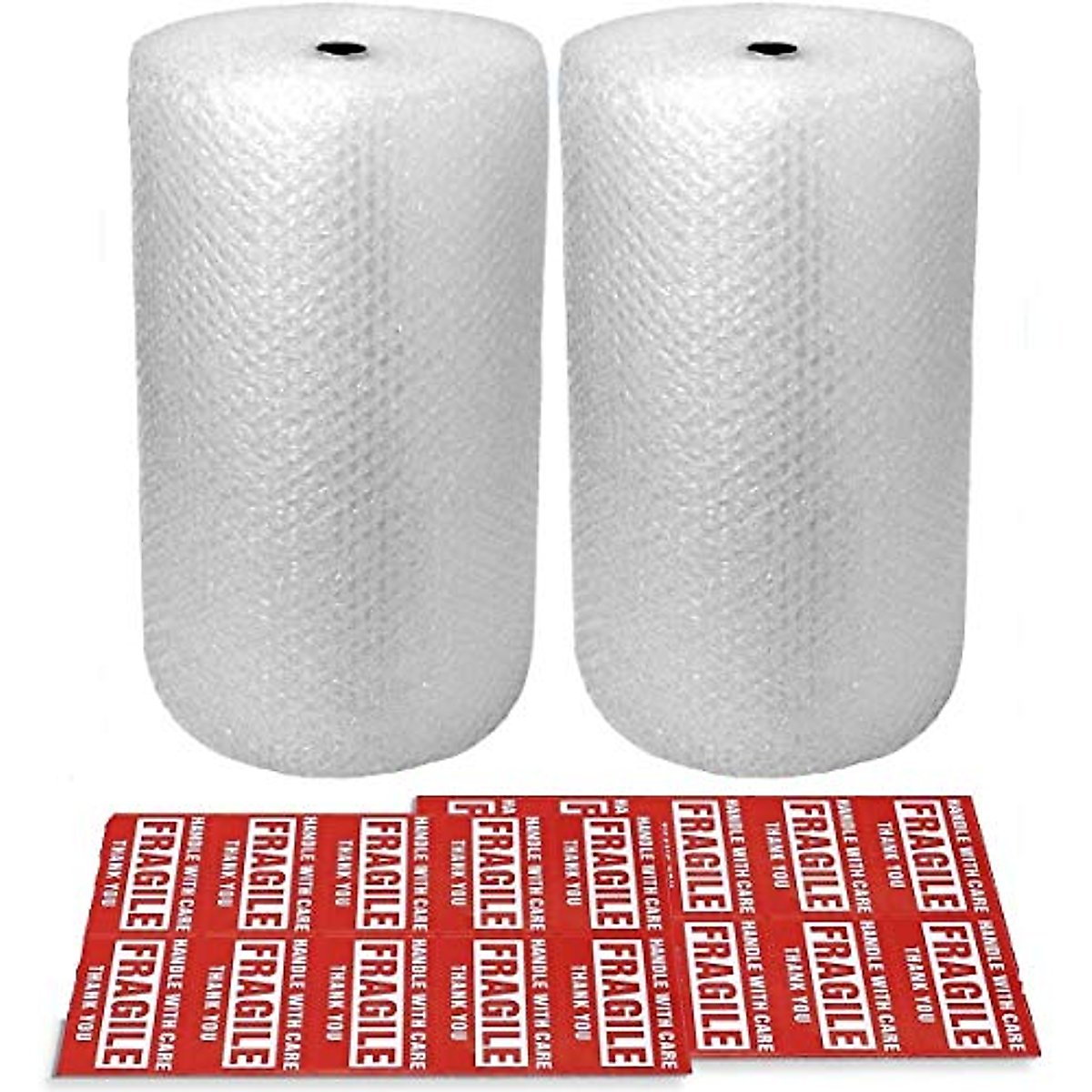 2-Pack Bubble Cushioning Wrap Rolls, 3/16" x 12" x 72' ft Total, Perforated Every 12", 20 Fragile Stickers for Packaging, Shipping, Mailing