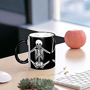 Halloween Skeleton Ceramic Coffee Mug Tea Cup for Office Home Gift to Family Friend Black Funny Skull