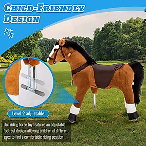 UFREE Ride on Horse, Horse Ride on Toy, Mechanical Horse, Plush Animal, Black Mane and Tail, Age 3-6